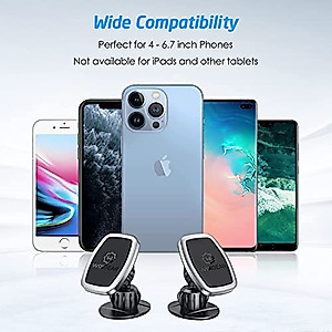 WixGear Universal Stick On Swivel Mount (2 Pack) Dashboard Magnetic Phone Holder for Car, Phone Mount for Car for Cell Phones and Mini Tablets with Fast Swift-snap (New Upgraded Mount)