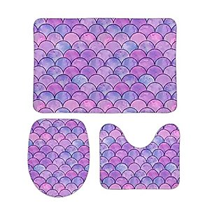 SEPTYK Mermaid Fish Scales Pattern Bathroom Rugs Sets 3 Piece Absorbent Soft Non-Slip Bath Mat U-Shaped Pad and Toilet Lid Cover Washable Bathroom Decoration 15.7"x23.6"