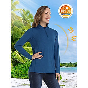 TACVASEN Women's 1/4 Zip Shirts Sun Protection Pullover Outdoor UPF 50+ Workout Golf Tops, Blue, 2XL