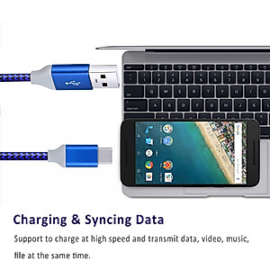 Pofesun USB Type C Cable [3-Pack 10ft], USB A to USB-C Fast Charging Type C Cable Nylon Braided USB C Cable Compatible for Samsung Galaxy S24 S23 S22 S21 S20 S10 Note 20 10 A20 A51 A71,LG G8 V30