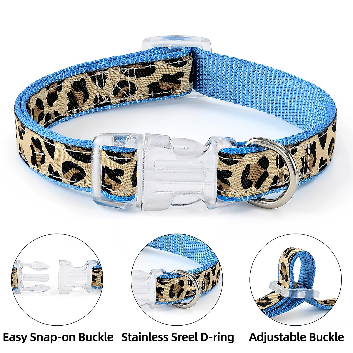 Mile High Life Leopard Dog Harness Collar Leash Set | Adjustable No Pull Dog Halter Harness for Small Breed Dogs | Easy Control for Training Walking | Blue, Medium