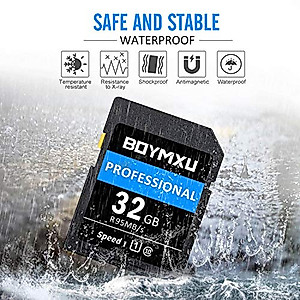 32GB Memory Card, BOYMXU Professional 1000 x Class 10 UHS-I U3 Memory Card Compatible Computer Cameras and Camcorders, Memory Card Up to 95MB/s, Blue/Black