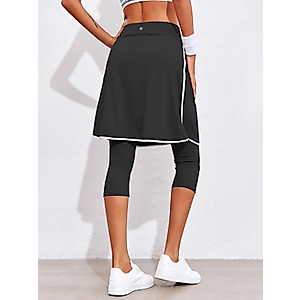 Aurgelmir Women's Knee Length Tennis Golf Skirts with Capri Pants Workout Yoga Skirted Leggings Athletic Skorts Pants Black