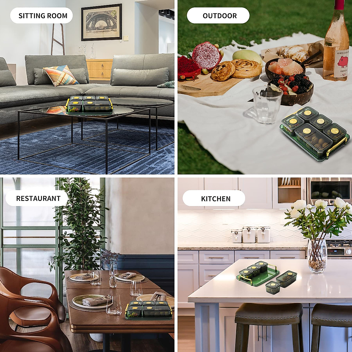 BFU split sealed snack box, covered dried fruit tray, Candy food storage box, split tray, 5 independent snack boxes, cooked food containers, 12 inches