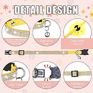 6 Pcs Cat Collars for Girl Cats Bling Kitten Collar with Bell and Flower Glitter Cat Collars Soft Velvet Cute Dog Collar with Buckle Shine Puppy Collar (7.9-9.8 inch)