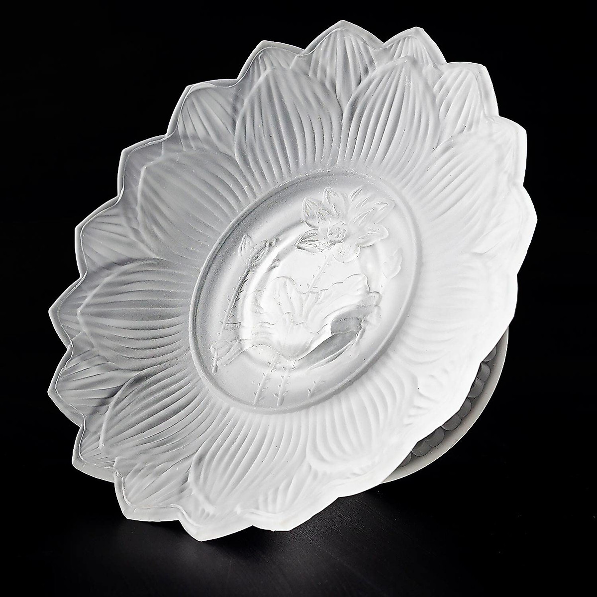 Qinlang 7 Inch White Glass Buddhist Fruit Plate, Offering Plate for Altar, Buddhist Altar Supplies