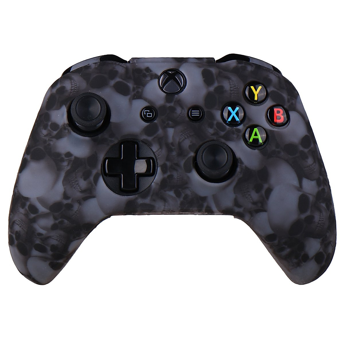 YoRHa Water Transfer Printing Skull Silicone Cover Skin Case for Microsoft Xbox One X & Xbox One S Controller x 1(Grey) with PRO Thumb Grips x 8