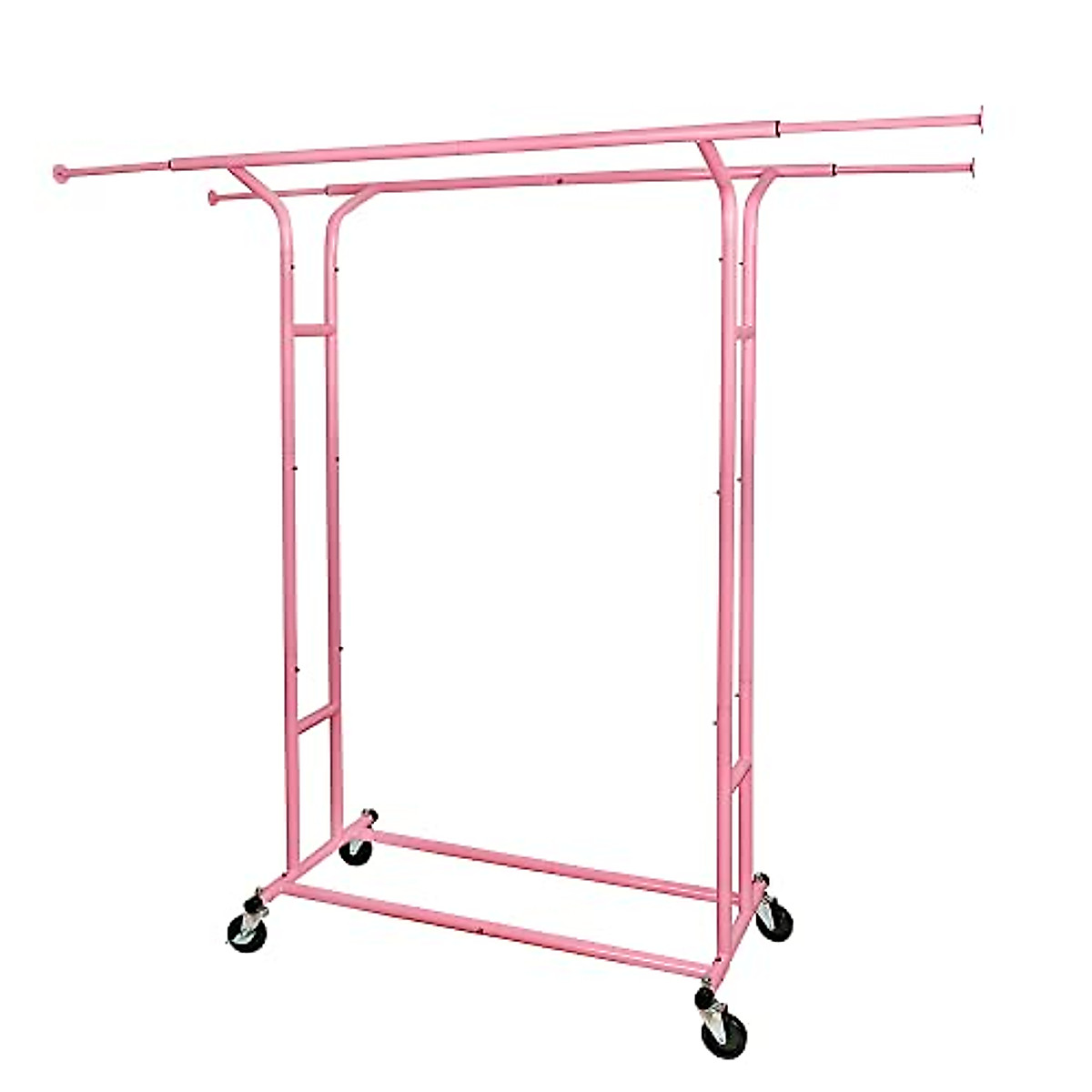 Fishat Pink Heavy Duty Double Rod Garment Rack & Laundry Hamper Butler Cart Basket