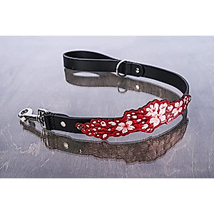 Dog Large Sakura Cherry Blossoms Collar, Dog Lover Handstitched Collar, Padded Leather Dog Collar, Dog Collar Handmade Leather