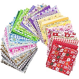 Foraineam 300Pcs 4" x 4" (10cm x 10cm) 60 Designs Assorted Cotton Craft Fabric Bundle Printed Patchwork Squares for DIY Sewing Quilting Scrapbooking