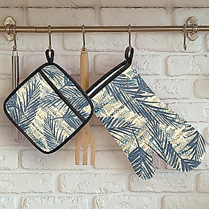 Vintage Tropical Plants Oven Mitts and Pot Holders Sets Kitchen Oven Mitts Heat Resistant Non-Slip Potholders Oven Gloves and Hot Pads for BBQ Cooking Grilling Baking