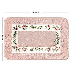 SADDROP Pretty Floral Rural Style Romantic Rose Flower Rug Shaggy Area Rugs Soft Non-Slip Doormat Floor Mat Bath Mat Bathroom Shower Rug Bedroom Living Room Carpet (Pink, 16in*24in)