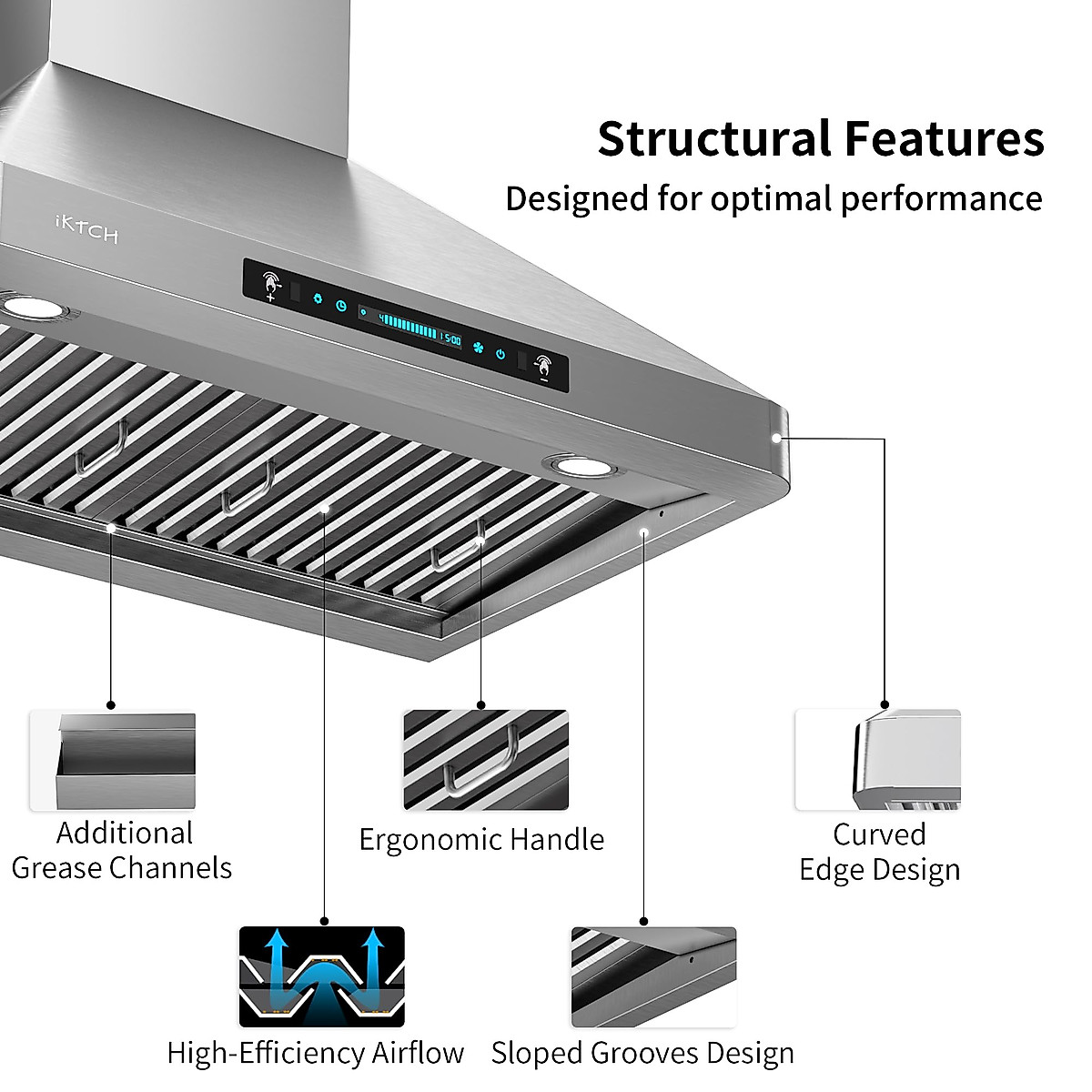 IKTCH Wall Mounted Range Hood 30 inch, 900 CFM Ducted/Ductless Range Hood, Stainless Steel Range Hood with Gesture Sensing & Touch Control IKP02R-30