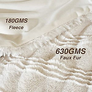 Amélie Home Warm Faux Fur Throw Blanket, Beige Fuzzy Soft Blanket, Special Wavy Pattern, Comfy Furry Throw Blankets for Couch Sofa Chair Bed, 50 X 60 Inch