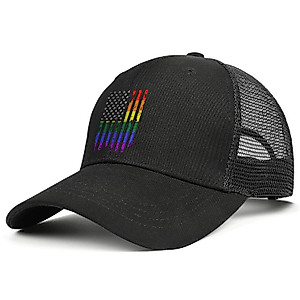 ONEYUAN American Rainbow Flag Gay Pride Hat Adjustable Unisex Mesh Baseball Cap Cool Hat