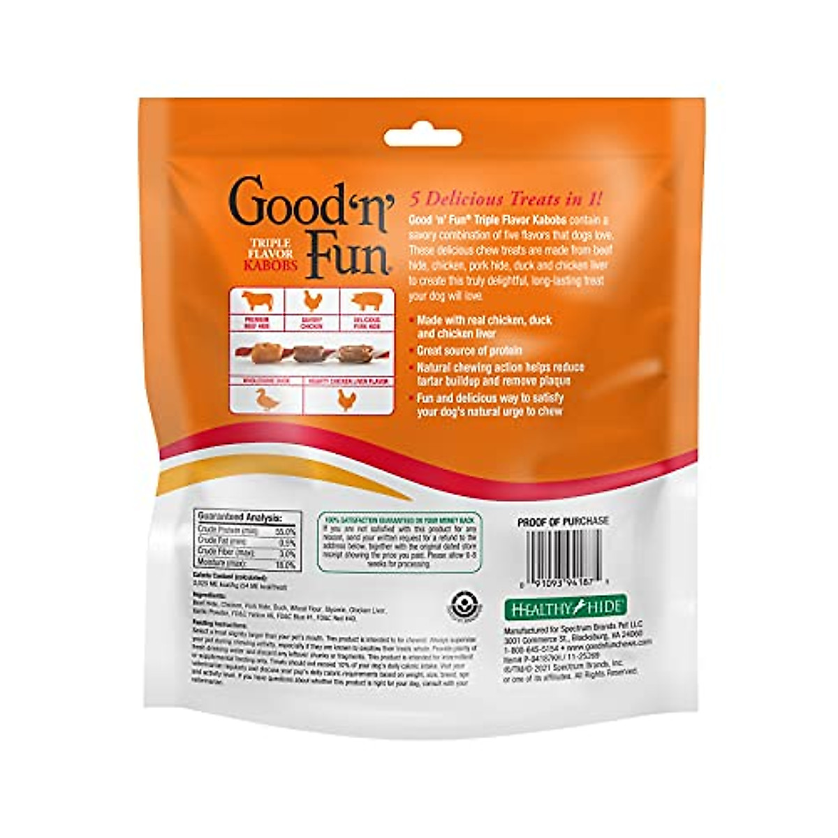 Good'N'Fun Triple Flavored Rawhide Kabobs for Dogs, 1.5 Pound (Pack of 1)