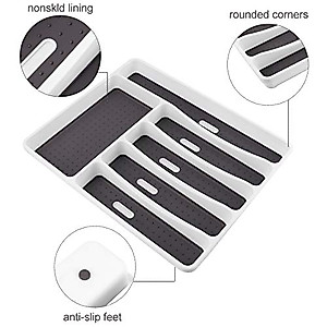 Hemoton Utensils Drawer Organizer PP and Silicone Silverware Organizer Tray Kitchen Tableware Sorting Box for Home Restaurant Hotel (White)