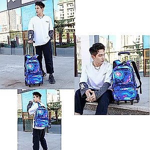 Egchescebo 18" School Kids Rolling Backpack for Girls With Wheels Trolley Wheeled Backpacks for Girls Students Travel Bags Adults Backpack With Lunch Box Pencil Bag 3PCS Dark Blue