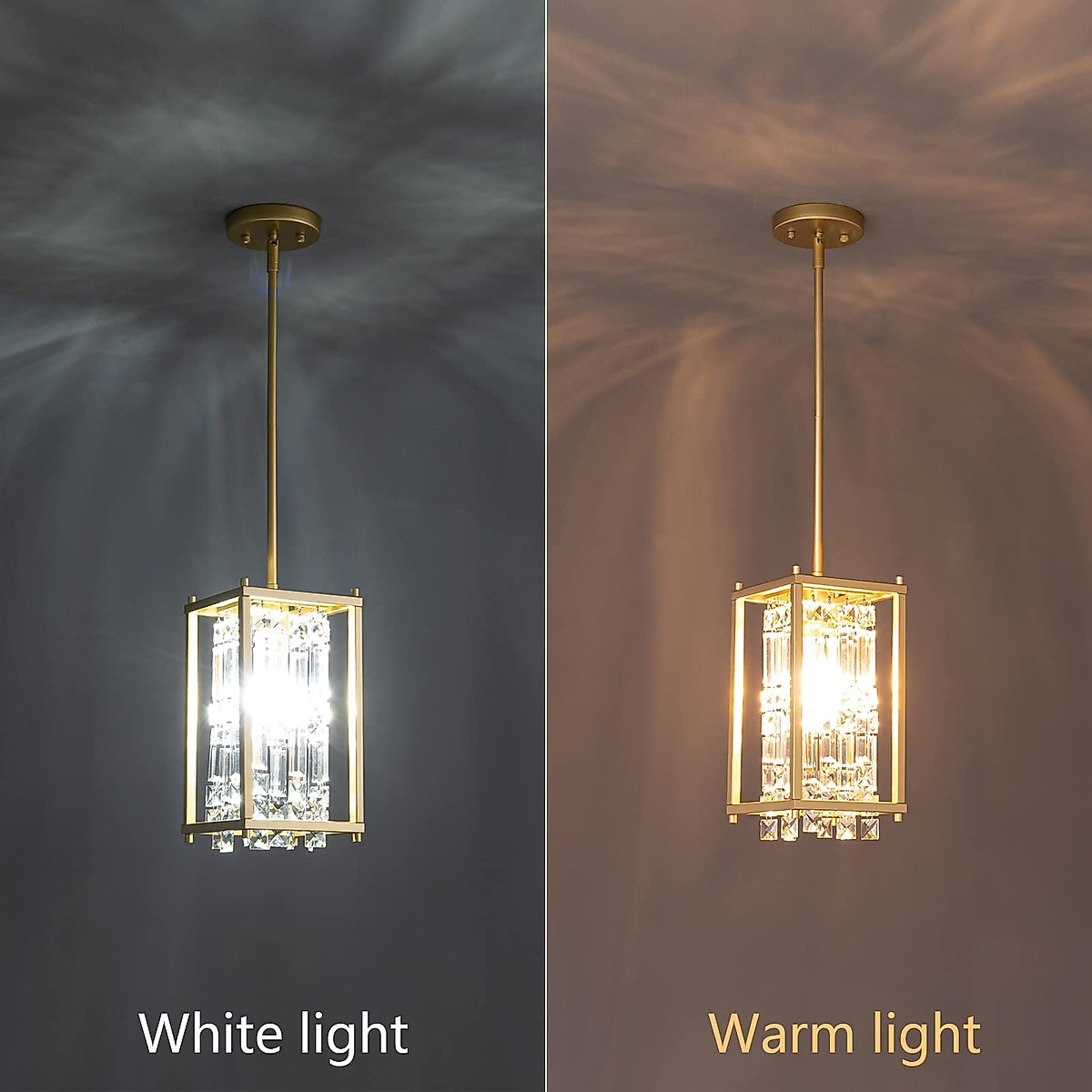 LMQNINE Dining Room Light Fixture Semi Flush Mount Ceiling Light, Industrial Farmhouse Chandelier Gold Metal Crystal Pendant Light for Hallway Balcony Kitchen Island (Square 1-Light)