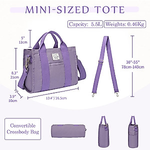 VASCHY Mini Tote Bag for Women, Small Cute Aesthetic Canvas Tote Purse Handbags Crossbody Shoulder Satchel Bag with Zipper Pockets Purple