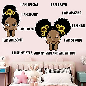 Black Girl Wall Decor Sticker Inspirational Quotes I'm Kind Wall Decals Positive Words Motivational Lettering African American Wall Stickers for Baby Toddler Room Decorations Nursery Playroom Bedroom Wall Decoration.