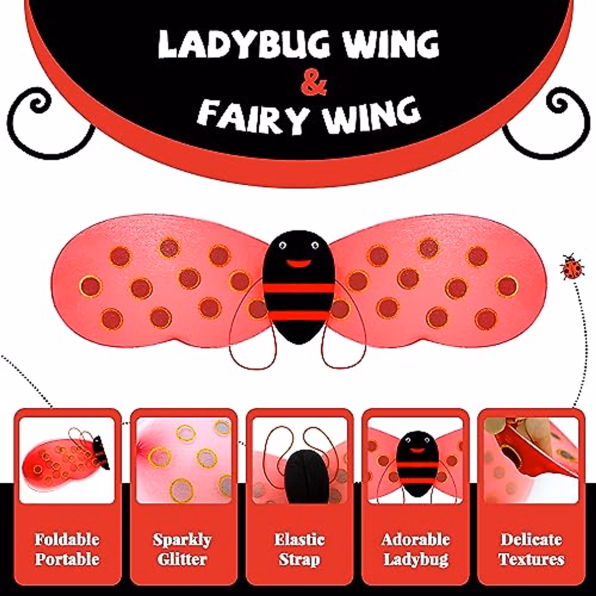 INNOCHEER Ladybug Costume for Girls 2-10, Halloween Costumes for Kids Girls Ladybug Costume Toddler with Accessories Toys