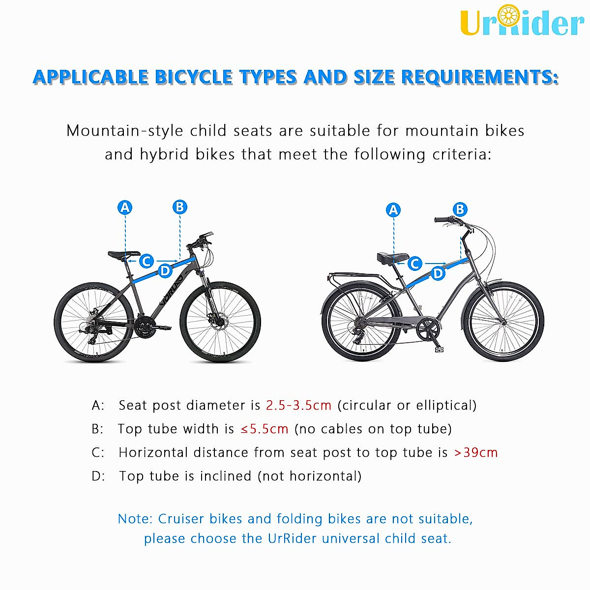 UrRider Child Bike Seat, Front Mount Kids Bike Seat, Fits Mountain Bikes, Hybrid Bikes, Portable, Tool-Free, Quick-Release, ultra-light, Toddler Bike Seat for Children 2-6 Years(up to 60lbs)