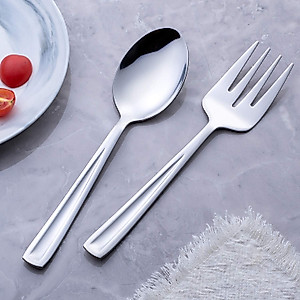 GoGeiLi Stainless Steel Serving Spoon and Serving Fork Set, Include 3 Large Serving Spoon and 3 Serving Fork, 9.5-inch Catering Serving Utensil Set, Dishwasher Safe