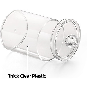 PeakTrend 4 Pack Qtip Holder - Restroom Bathroom Organizers and Storage Containers,- 10 oz Clear Plastic Apothecary Jars set with Lids for Cotton Ball, Cotton Swab, Cotton Round Pads, Floss