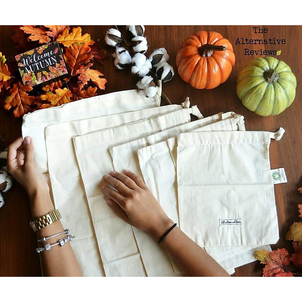 Reusable Produce Bags Washable, Muslin Bags with Drawstrings Set of 6, Veggie Bags, 100% Organic Cotton, Foldable Vegetable Shopping Bags, Muslin Bread Bags, Reusable Bulk Bags for Grains(2L, 2M, 2S)