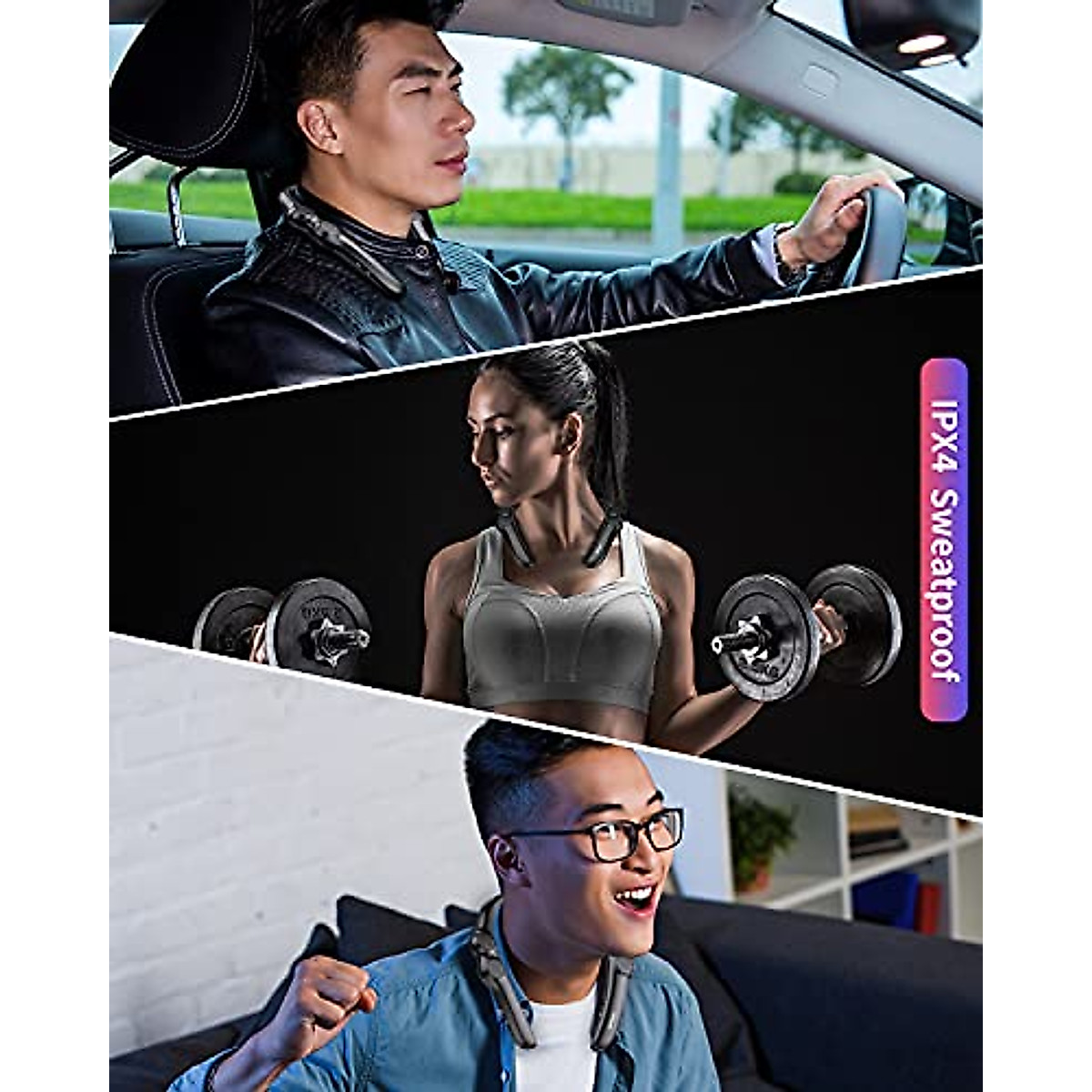 Bluenin Portable Bluetooth Speakers, Bluetooth Speakers Wearable Neckband Wireless Speakers, Wireless Collar Speaker Noise Cancelling 3D Surround Sport Speaker with Mic for Home/Outdoors (Black)