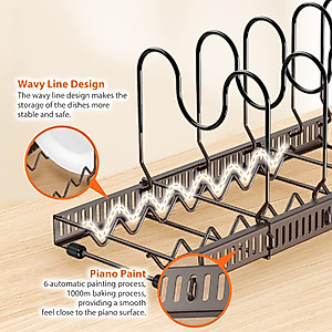 AHNR Expandable Pot and Pan Organizers Rack, 10+ Pans and Pots Lid Organizer Rack Holder, Kitchen Cabinet Pantry Bakeware Organizer Rack Holder with 10 Adjustable Compartments (Bronze)