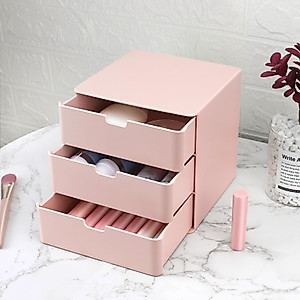 Dalanpa 3-Drawer Vanity Organizer, Compact Storage Organization Drawers Small Size Pink