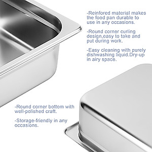 ORNKAT Hotel Pans Stainless Steel Steam Pan 4 Pack 1/2 Half Size 4.0"&6.0" Trays Household Restaurant Food Catering Tray Anti-jamming Bread Salad Table Pans