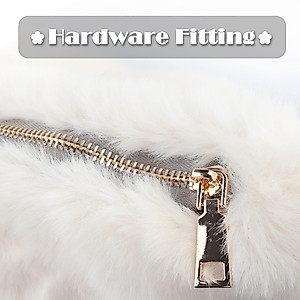 TANOSII Fuzzy Underarm Bag Faux Fur Shoulder Bag Furry Top-handle Bag Fluffy Handbag for Women White