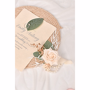 YSUCAU Champagne Rose Wrist Corsage Wristlet Band Bracelet and Men Boutonniere Set for Wedding, Artificial Flower Wrist Corsage Bracelets for Fall Wedding Homecoming Prom Suit Decorations