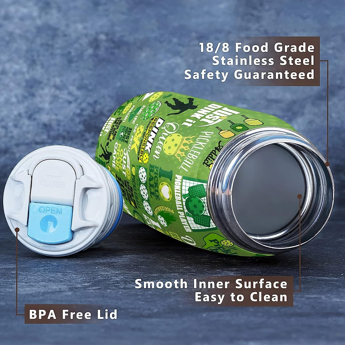 NAMRIST Pickleball Bullet Tumbler 17oz Stainless Steel Vacuum Insulated Sports Tumblers Double Wall Thermal Flask Travel Cup Gifts for Dad Husband Boyfriends Women Birthday