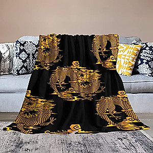 Traditional Eastern Dragons Throw Blanket for Couch Bed Flannel Lap Blanket Lightweight Cozy Plush Blanket for All Seasons 40"x60"
