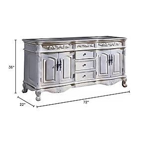 Silkroad Exclusive Countertop Marble Stone Double Sink Bathroom Vanity with Cabinet, 72", Cream