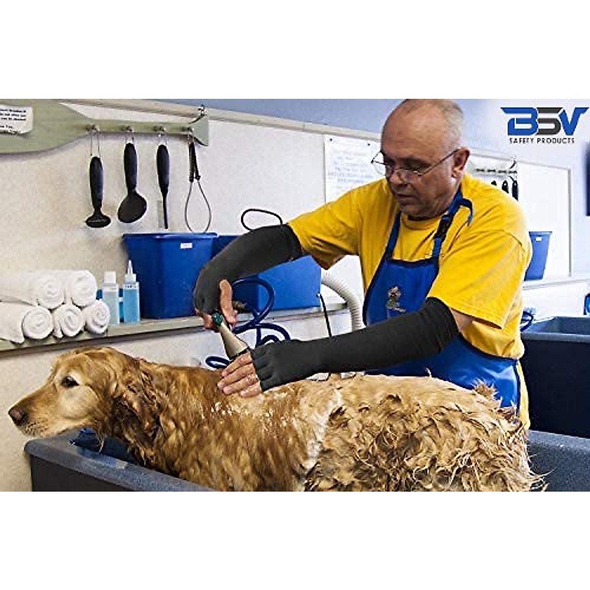 BSV Kevlar Cut, Scratch, Stab, Bite, Heat Resistant Mechanic Arm Protection Sleeves with Finger Opening -Unisex- 18 Inches, Black,1 Pair