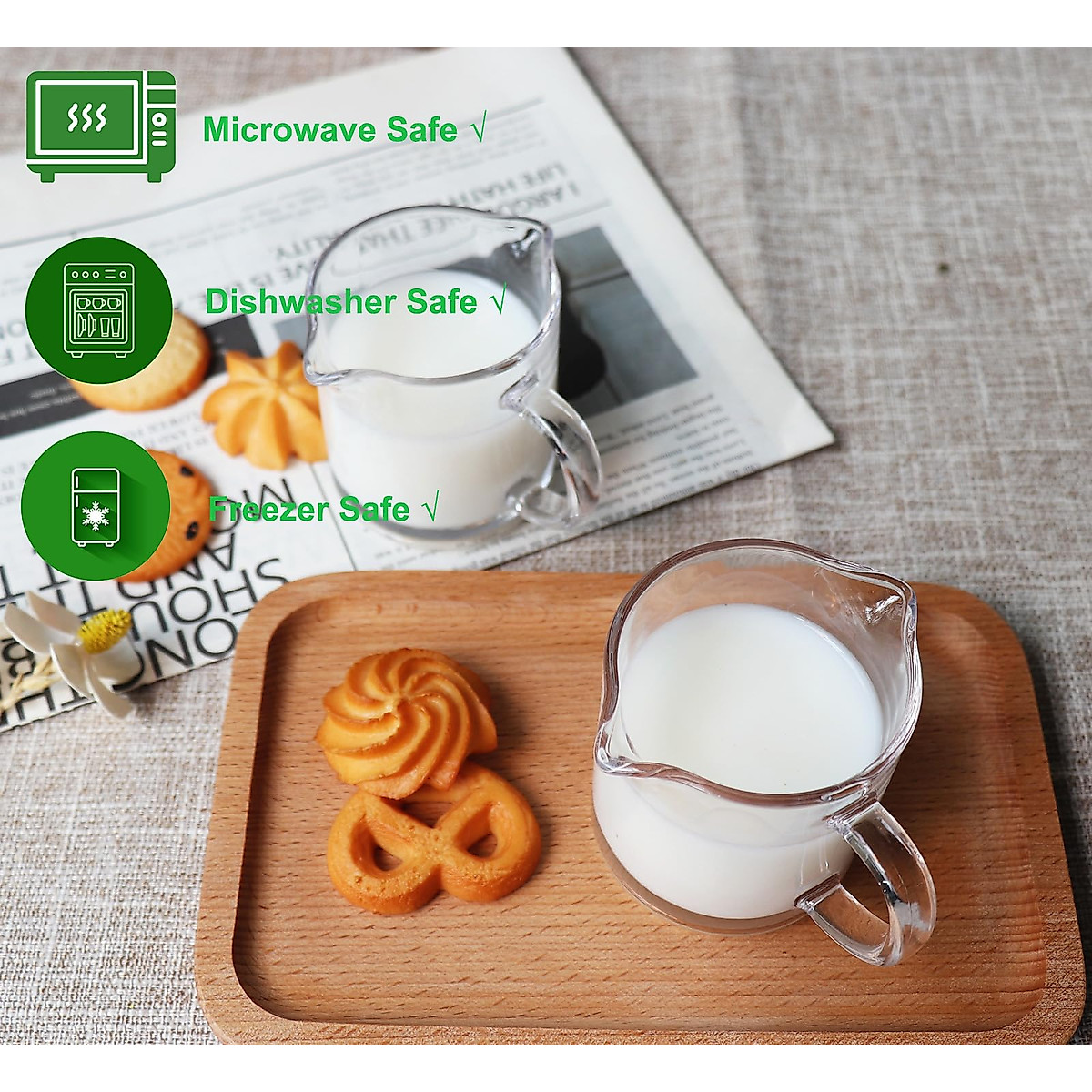 Espresso Cups Set of 2, 4 OZ Double Spouts Cups, Espresso Shot Glasses, Milk Cup with Handle, Clear Glass, Espresso Accessories for Espresso Machine