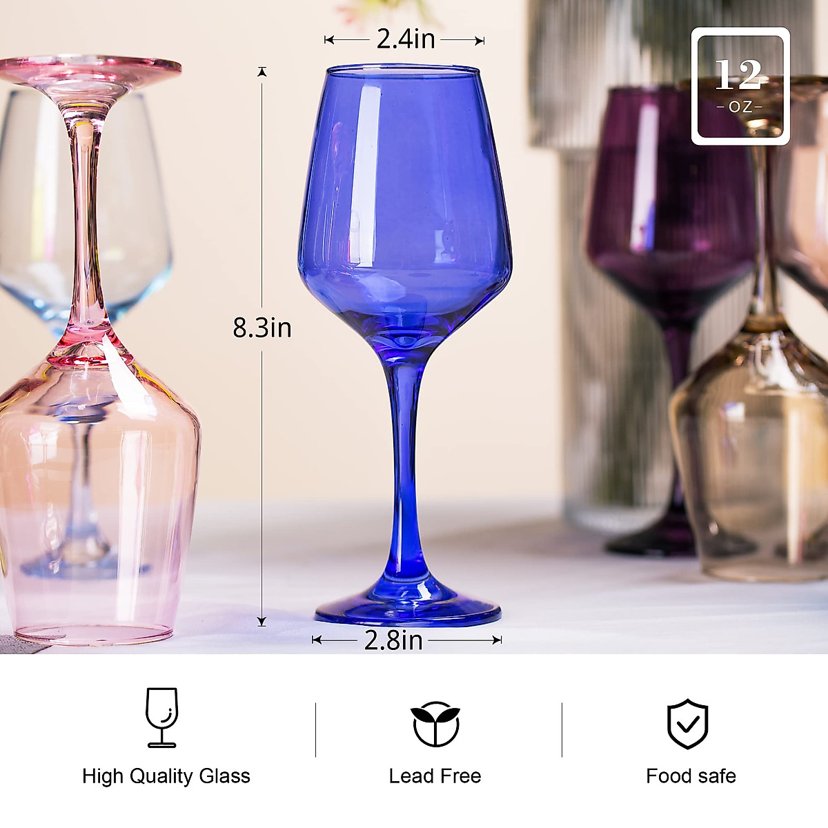 SUNNOW 12 Ounce Assorted Crystal Wine Glass,for Home Dinning, Bar and Party,6 Pack