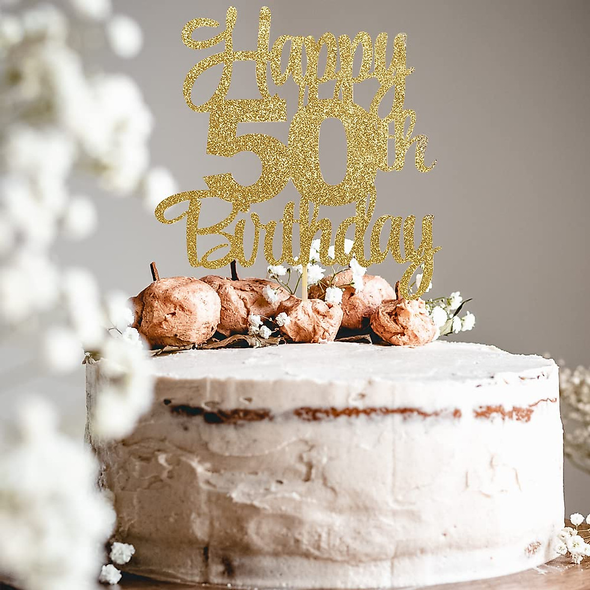 Happy 50th Birthday Cake Topper - 50th Anniversary Cake Topper，happy 50th Birthday Cake Topper，50 Cake Topper Gold，50th Birthday Cake Topper，50th Anniversary Cake Topper Gold Party Decorations