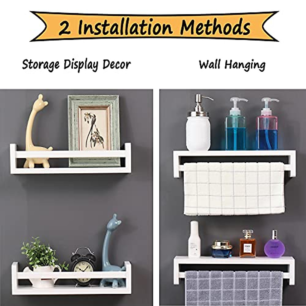 U/C Nursery Floating Shelf,Wall Mounted Nursery Book Shelves,Set of 2 Rustic U Shaped Book Shelf Organizer for Farmhouse Decor,Corner Display Hanging Spice Rack for Bathroom Kitchen.
