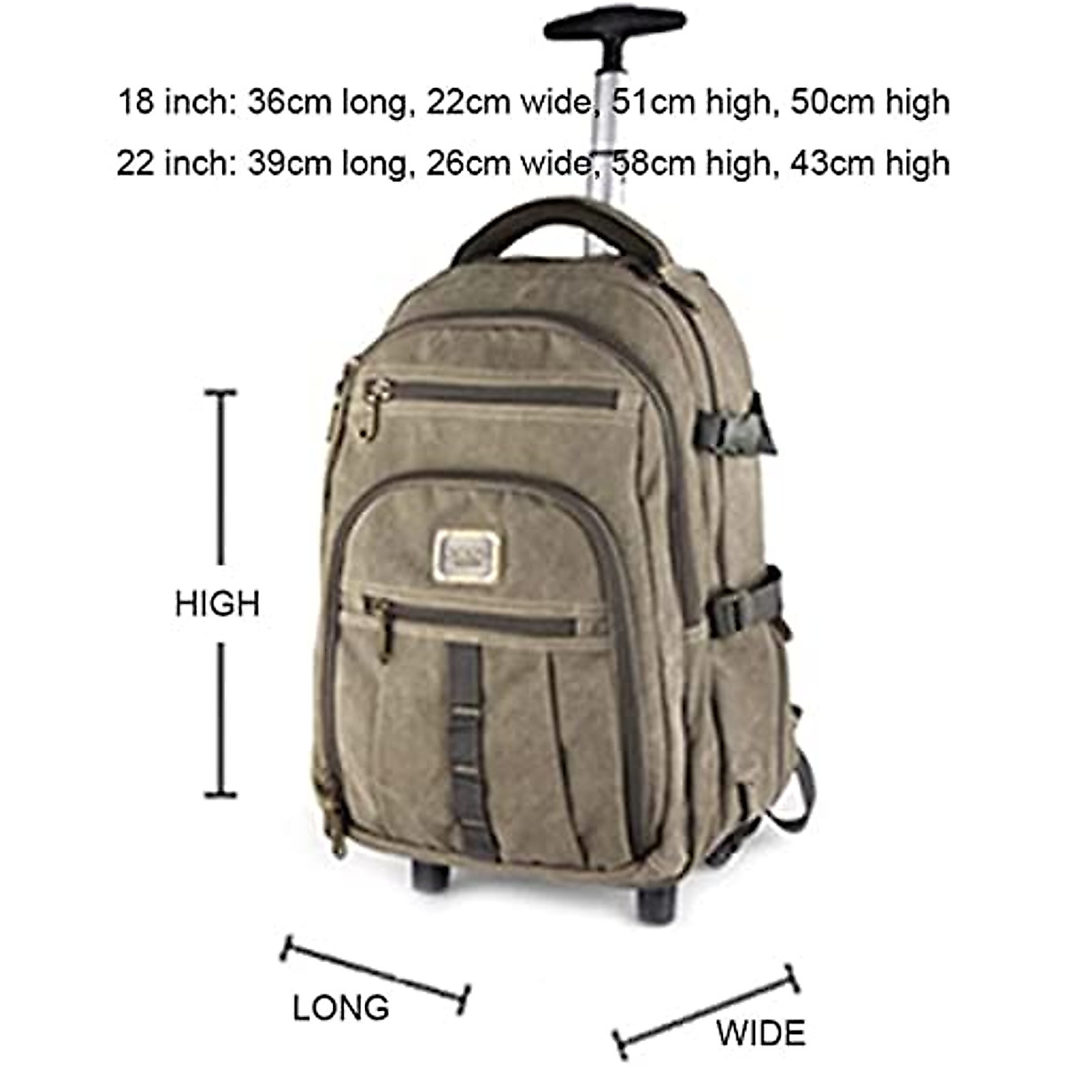 Wheeled Backpack, Waterproof Backpack ,14 inch Laptop Backpack with Wheels, Trolley Luggage Suitcase Compact Business Computer Bag,Rolling Backpack, Military Green (22in)