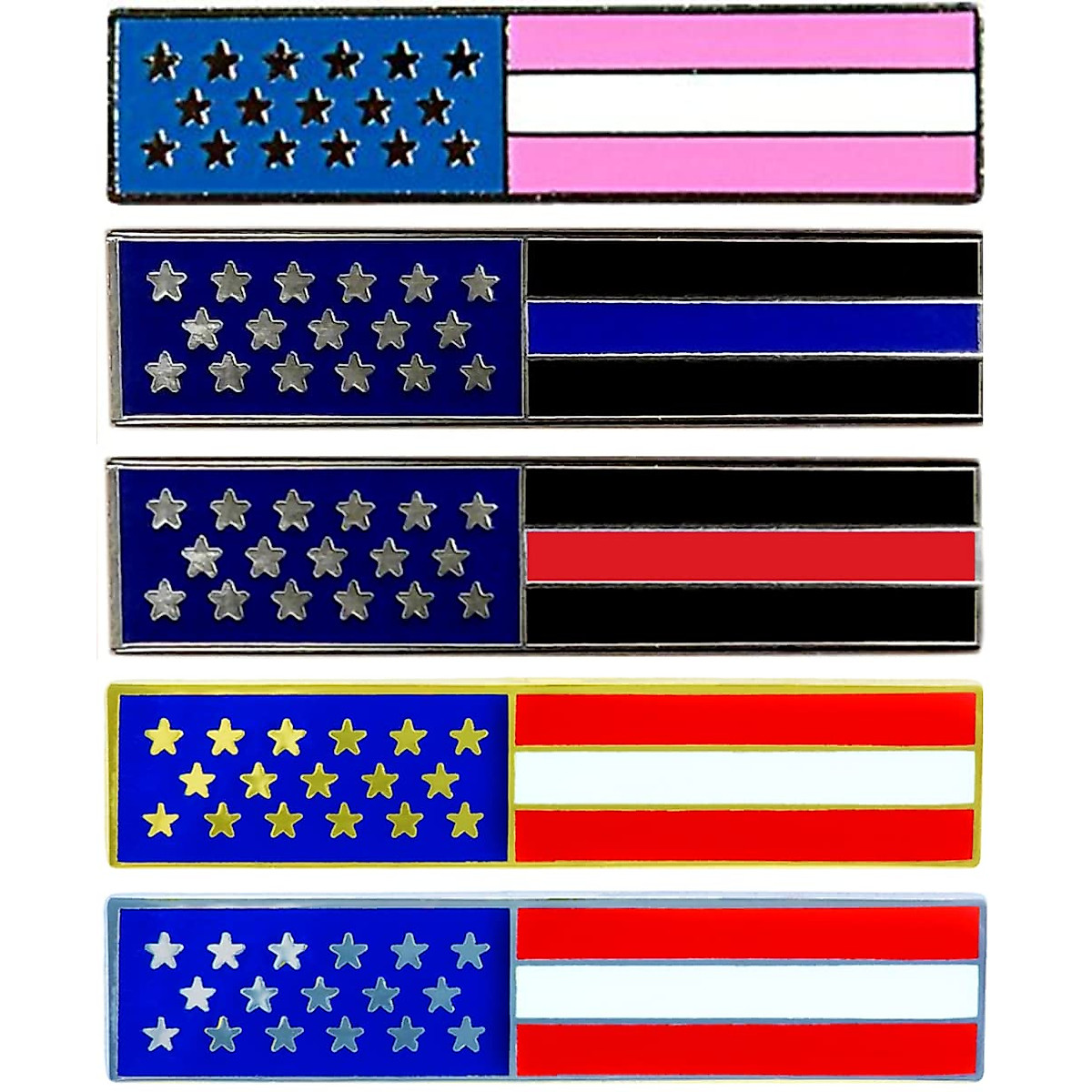 U.S. Flag Lapel Pin, Enameled & Plated, 2 Clutch Backs, 1-3/4x3/8" Regular/Clutch Back Blue Line 1-3/4 x 3/8"