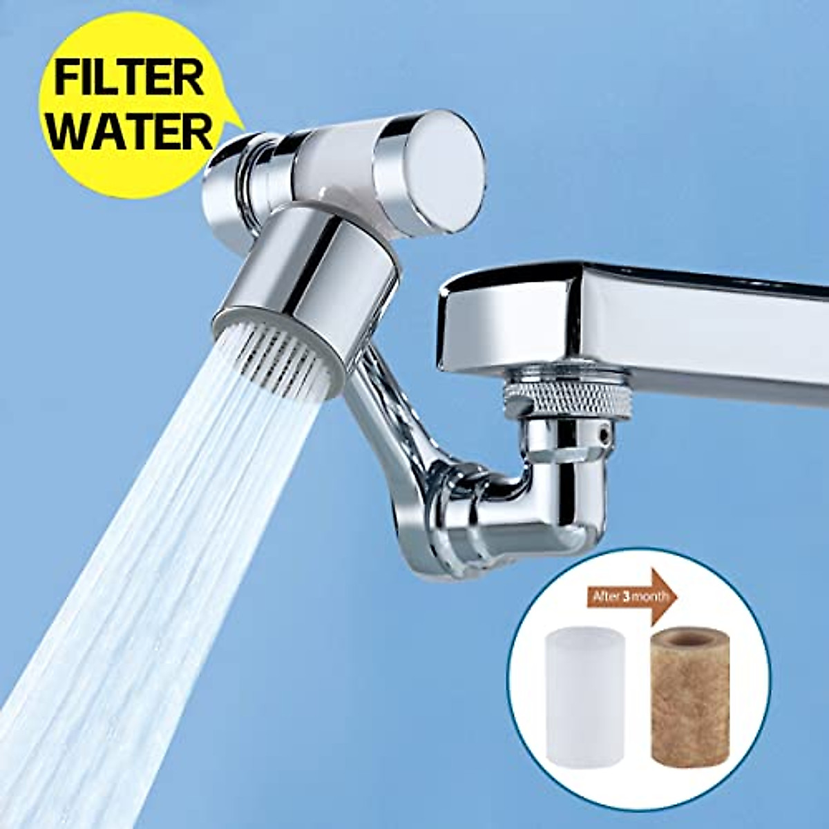 1080 Degree Rotatable Faucet Aerator with Filter,Universal Swivel Robotic Arm Swivel Extension Faucet Aerator 2 Mode Splash Extension Faucet Extender Attachment, Washing Eye/Hair/Face/Brush Teeth