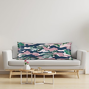 Camo Camouflage Body Pillow Covers Decorative Soft Bedding Satin Pillowcase with Zipper Closure Cooling Breathable Long Pillow Case-21"x 54"