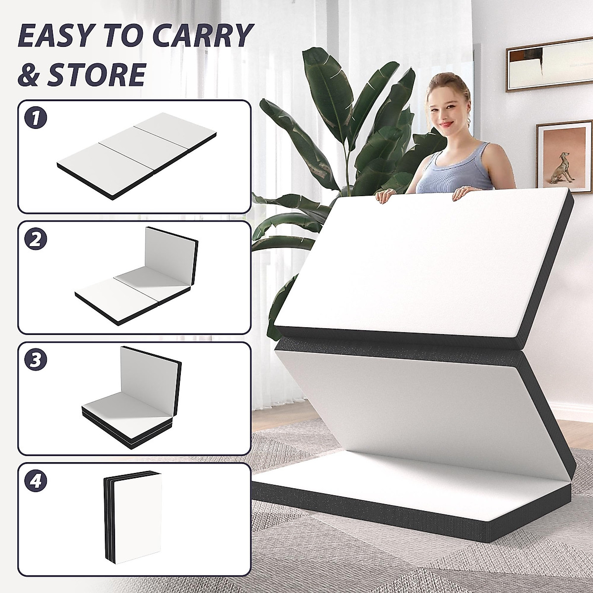 Folding Mattress, Tri-Fold Gel Memory Foam Mattress Portable Foldable Mattress with Washable Cover & Non-slip Bottom & Breathable Mesh Sides, Certipur-Us Certified, Fiberglass Free, (3 Inch, Twin XL)