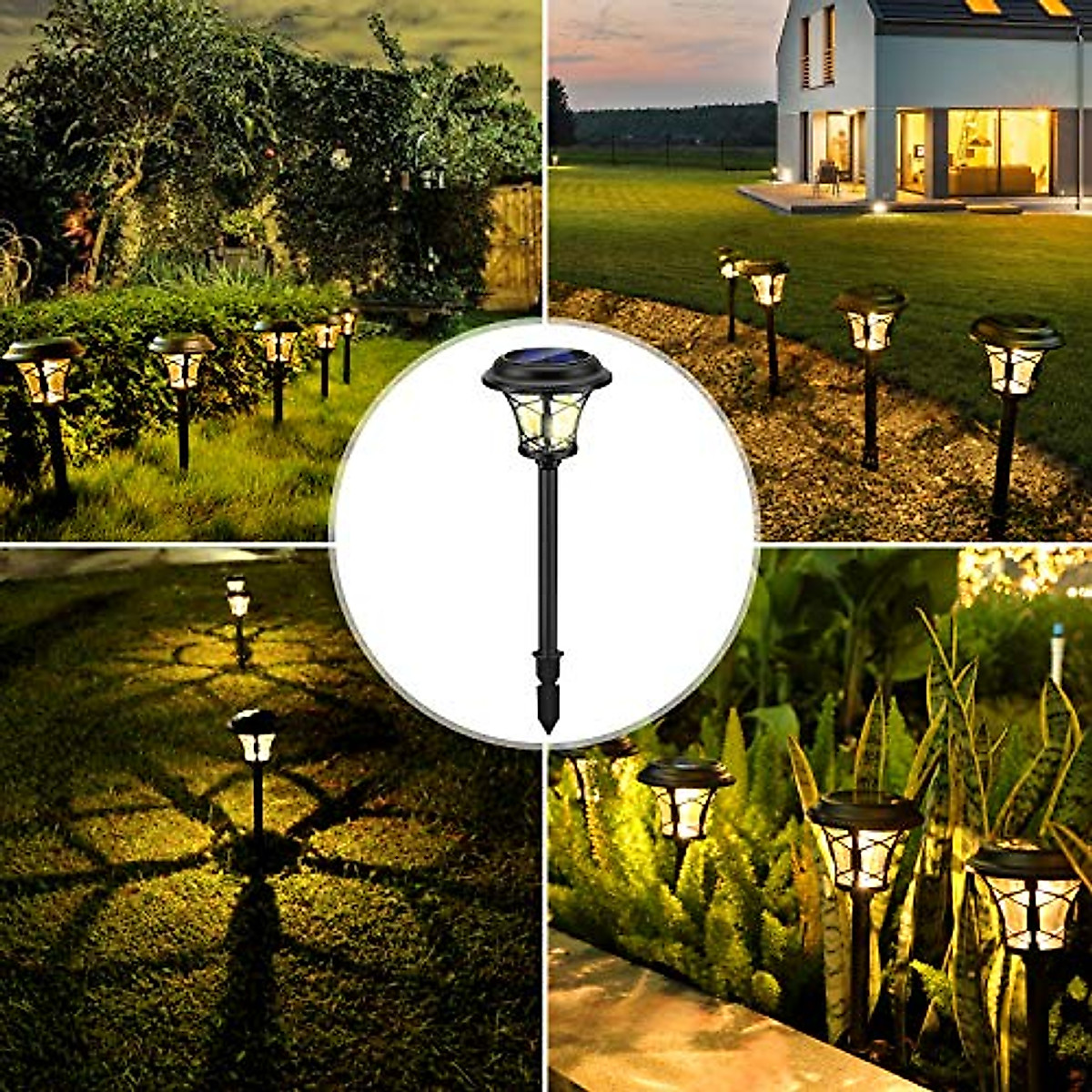 6 Pack Outdoor lights solar Powered 20 lumens solar yard lights Auto On/Off White Light, Glass and Stainless Steel Solar Lights Pathway for lawn,Solar Driveway Lights,Garden lights,Landscape Lighting